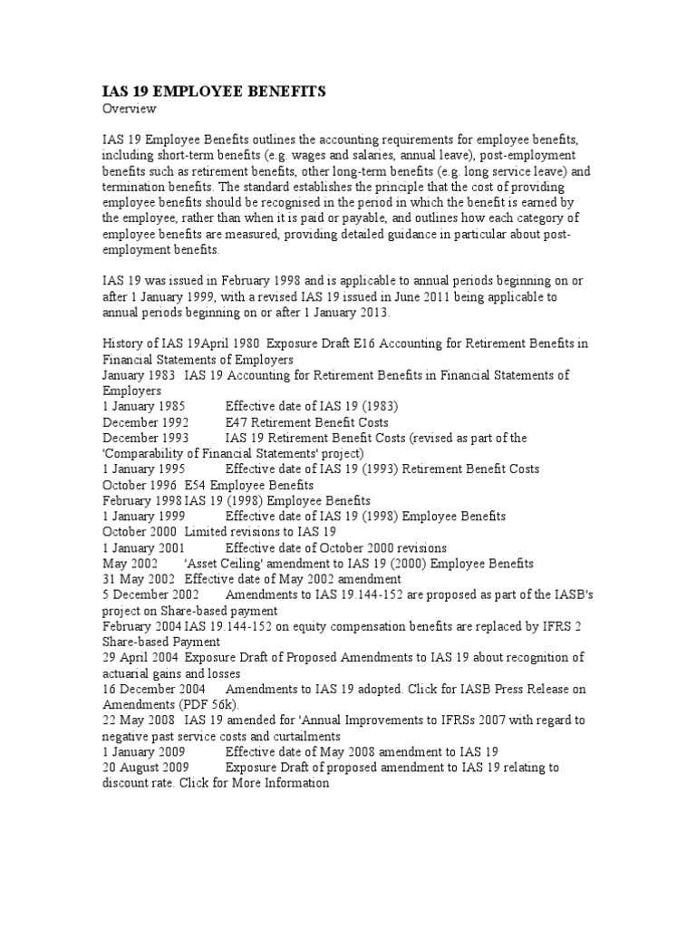Ias 19 Employee Benefits PDF Defined Benefit Pension Plan