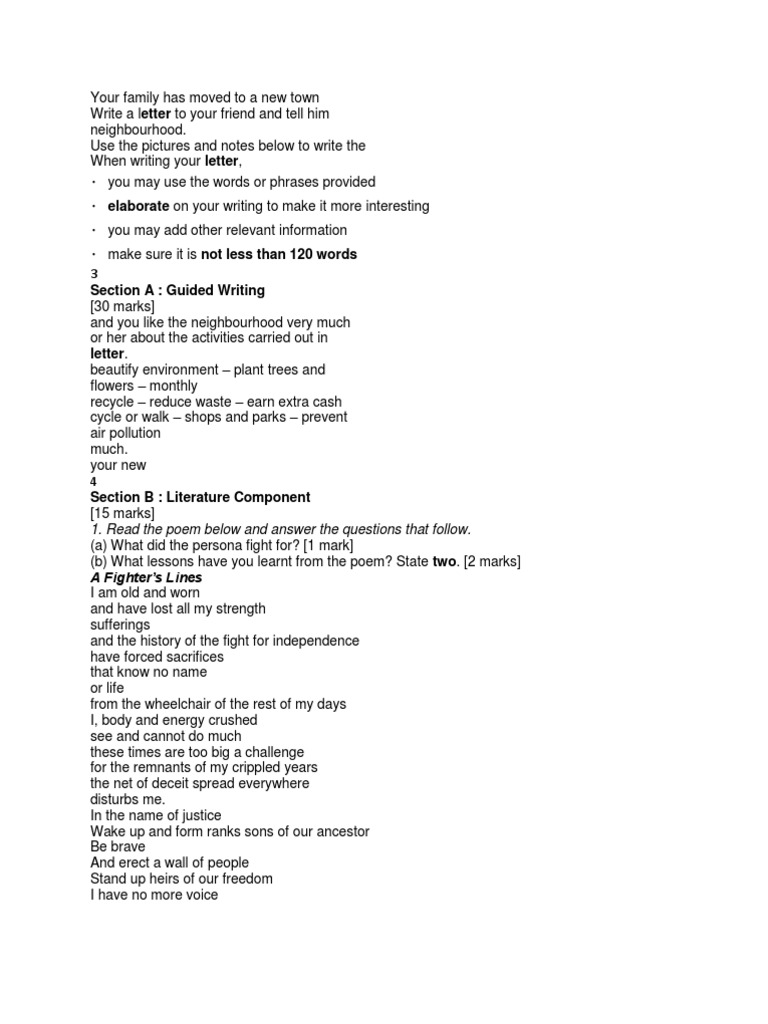 Section A: Guided Writing: 1. Read The Poem Below and Answer The ...