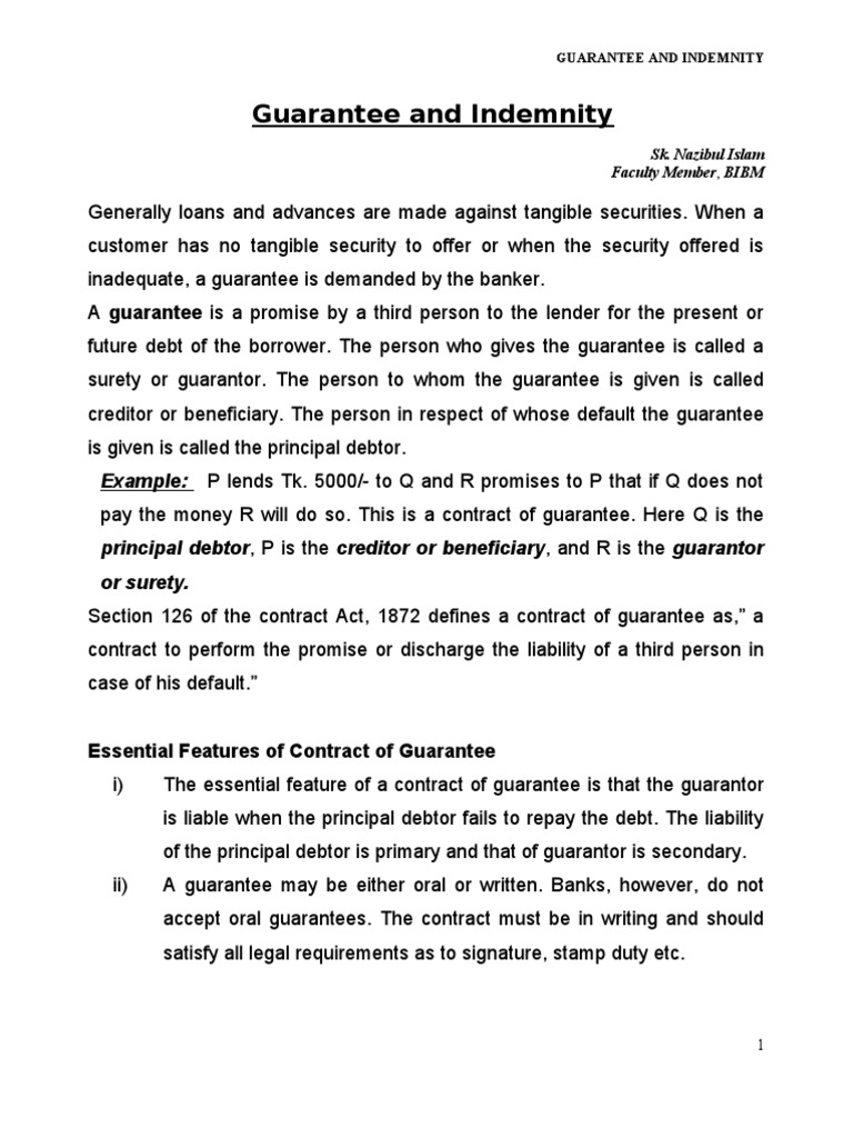 Guarantee and Indemnity | PDF | Guarantee | Indemnity