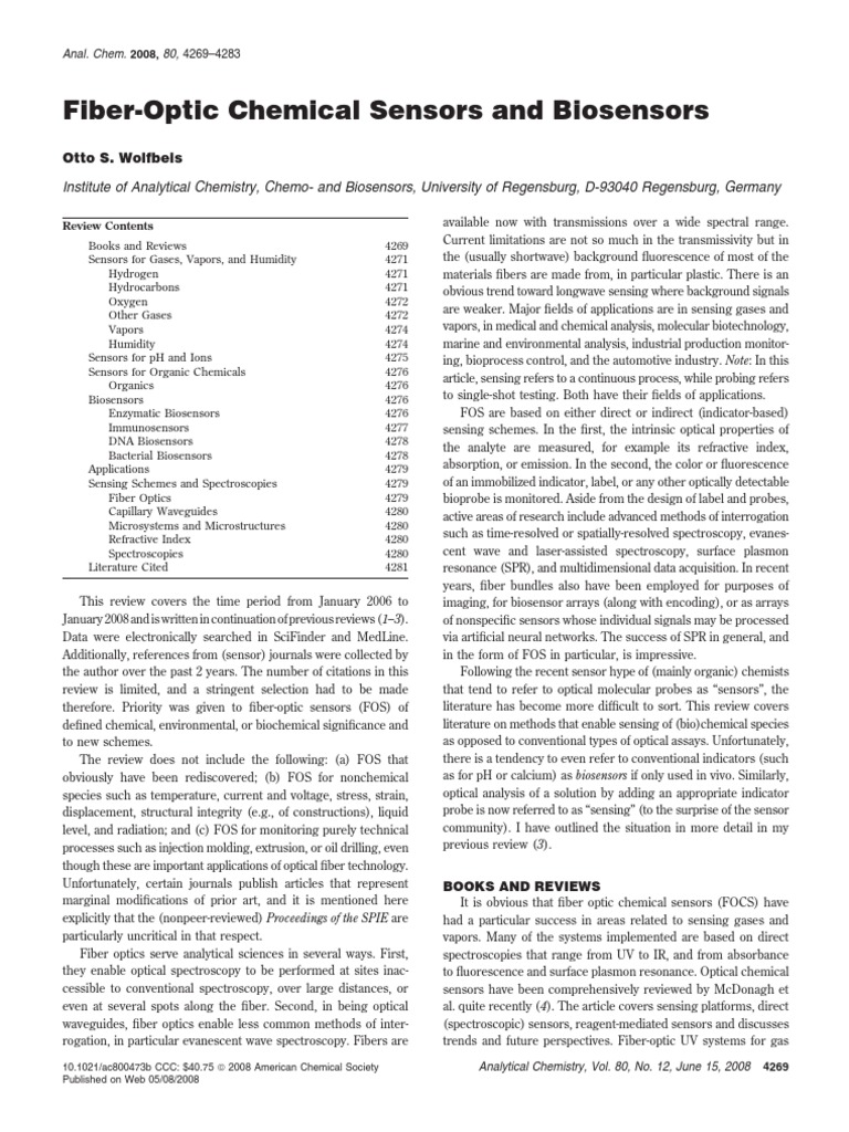 Fiber-Optic Chemical Sensors and Biosensors | PDF | Biosensor | Raman ...