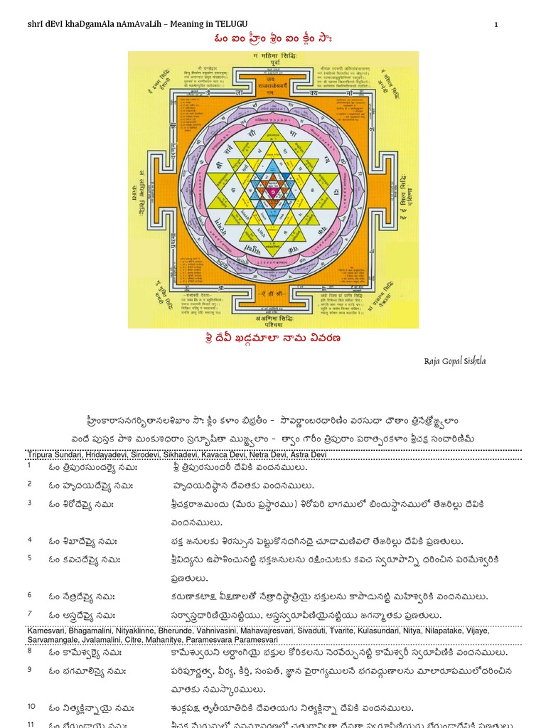 Sri Devi Khadgamala With Telugu Meaning | PDF | Monotheistic Religions ...