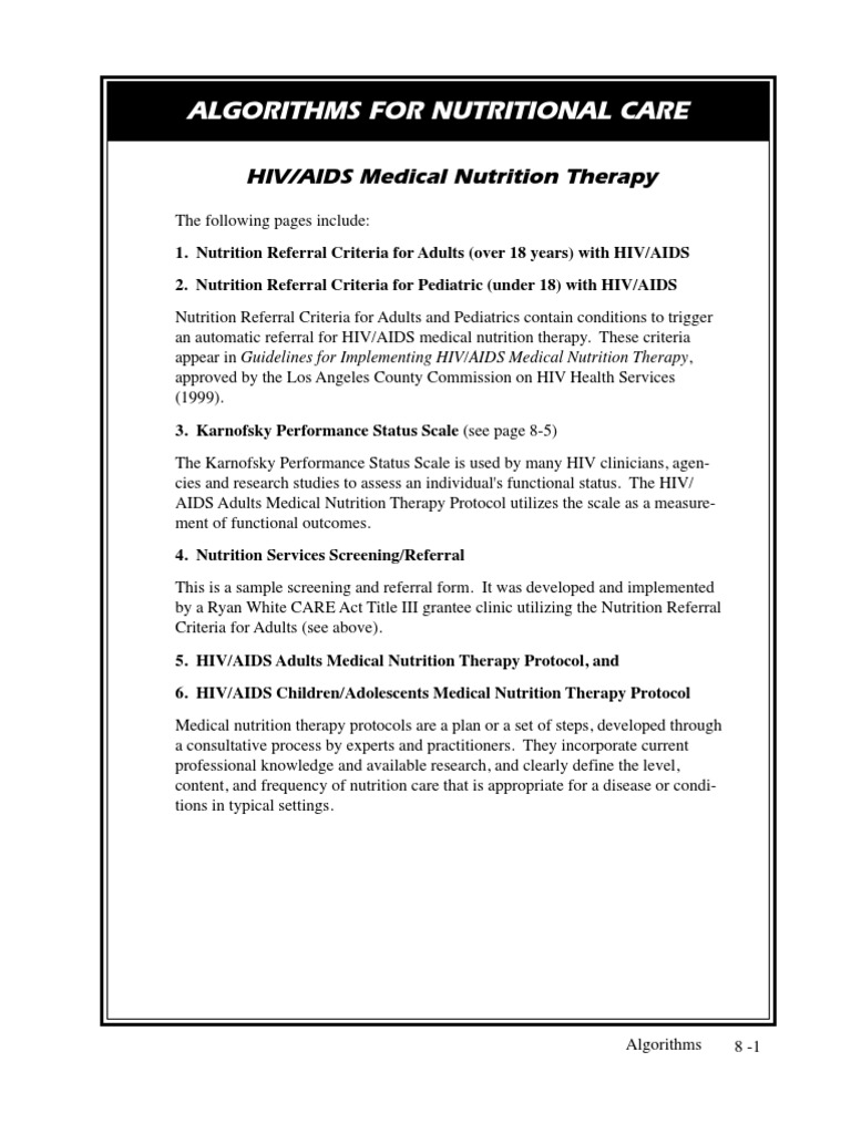 Algorithms For Nutritional Care: HIV/AIDS Medical Nutrition Therapy ...