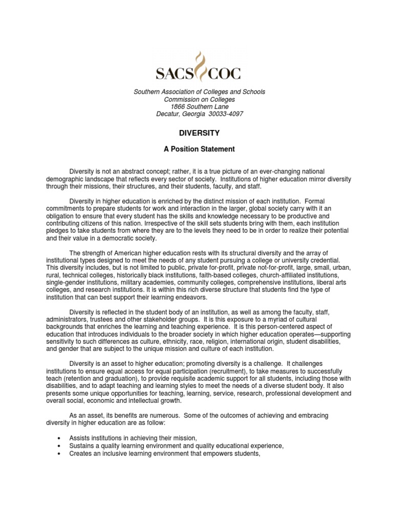 Diversity Statement | Higher Education | Multiculturalism