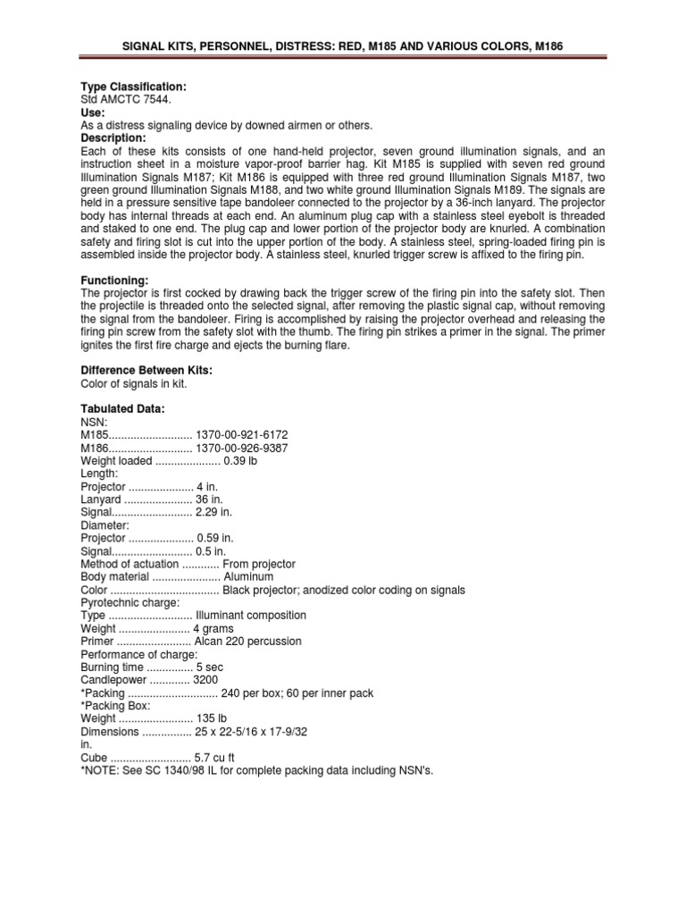 Distress Signal Kits M185 & M186 Overview | PDF | Color | Lighting