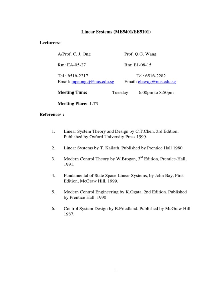 Lect Note 1 Intro | PDF | Control Theory | Nonlinear System
