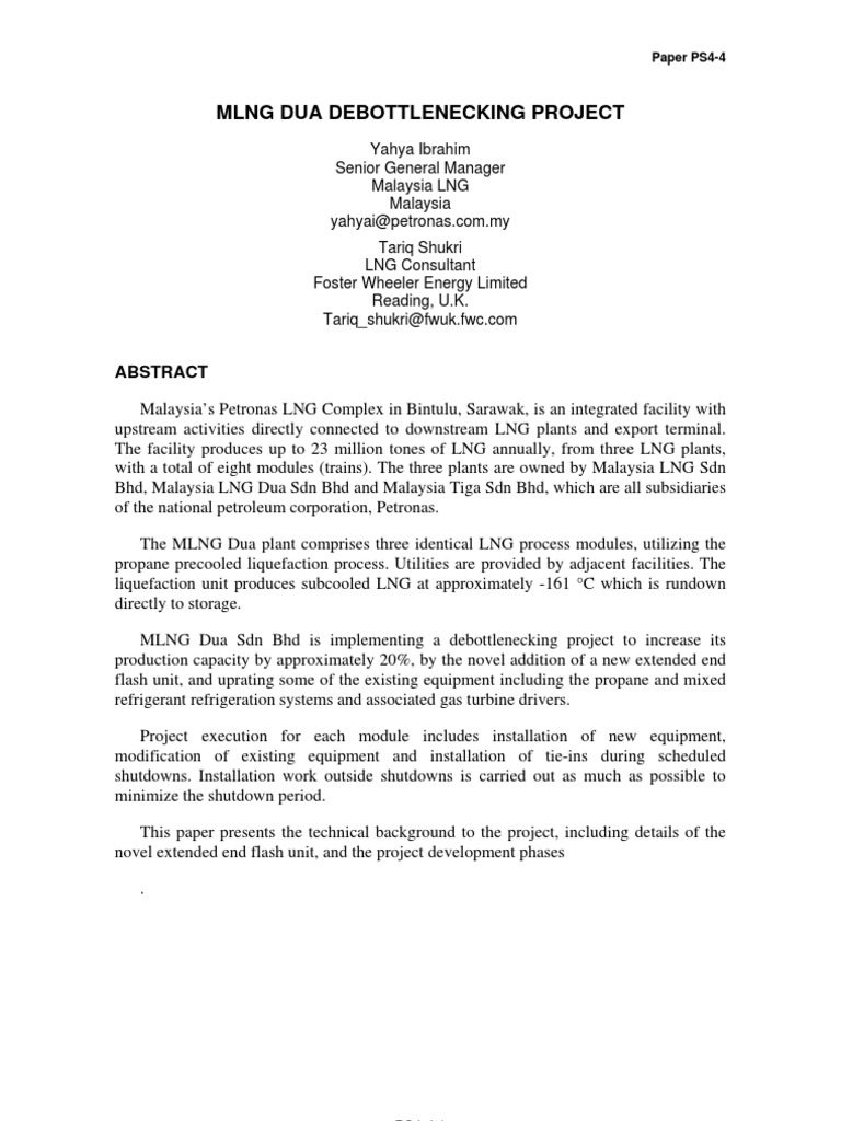 MLNG Dua Debottlenecking Project | PDF | Natural Gas | Liquefied ...