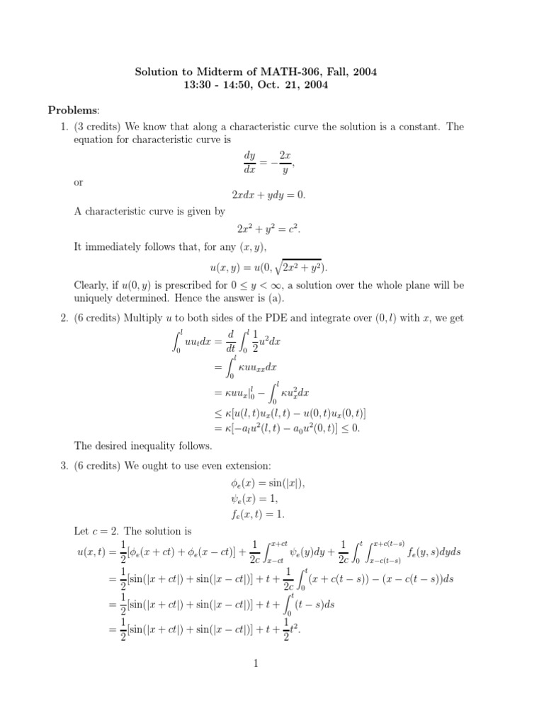 Solution To Midterm of MATH-306, Fall, 2004 13:30 - 14:50, Oct. 21, 2004 Problems | PDF ...