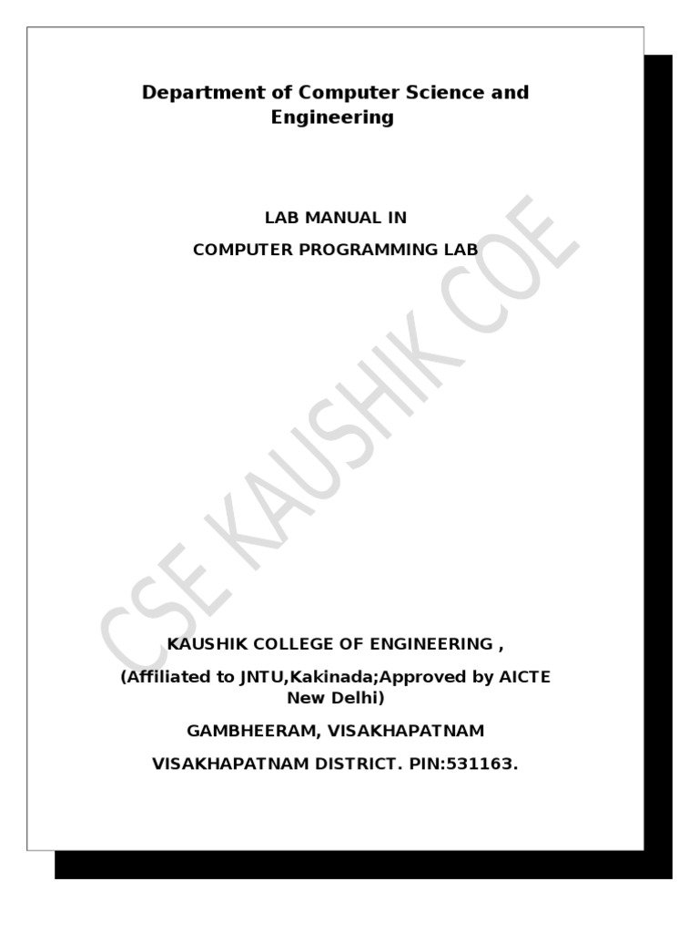 Department Of Computer Science And Engineering Lab Manual In Computer Programming Lab 4824