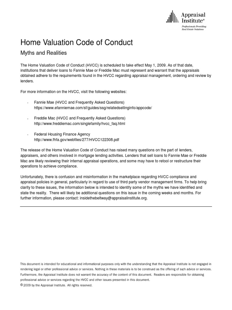 HVCC Myths | Download Free PDF | Mortgage Broker | Real Estate Appraisal