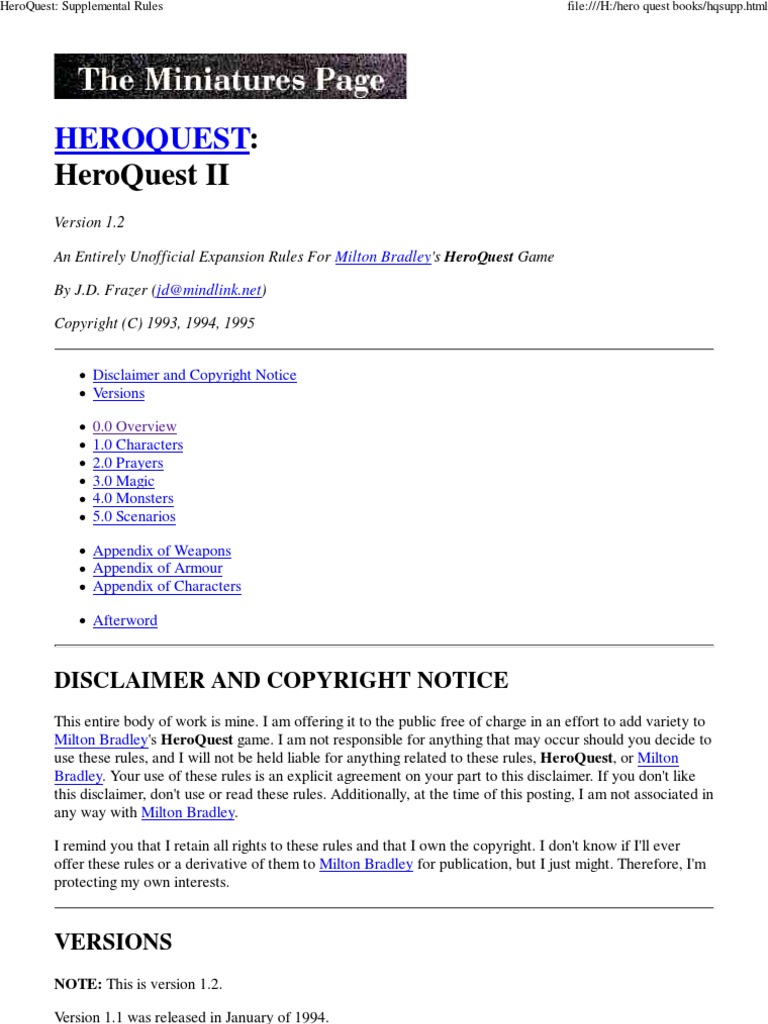 Hero Quest 2 Supplemental Rules | PDF | Magic (Paranormal) | Leisure