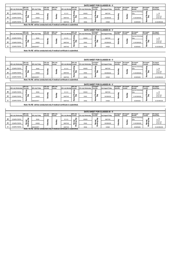 Class III-V Date Sheet July-August | PDF