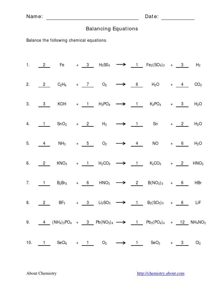 GCSE Balancing Chemical Equations Worksheet | PDF | Chemistry ...