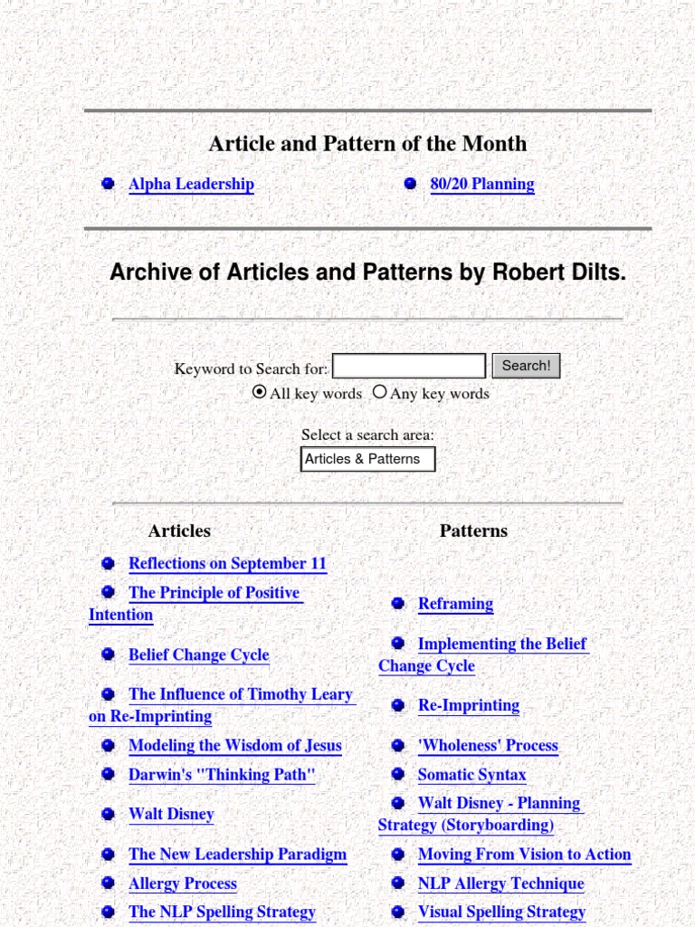 (Ebook - NLP) - Robert Dilts - Articles and Patterns | PDF | Neuro ...