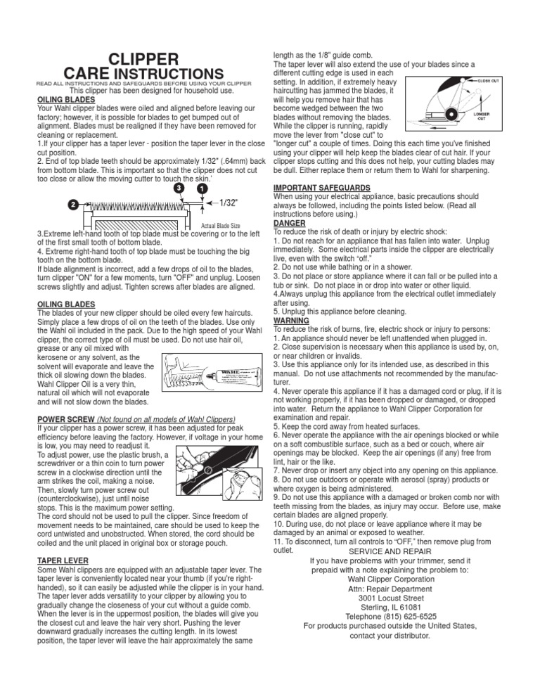 Clipper Blade Care | PDF | Ac Power Plugs And Sockets | Blade