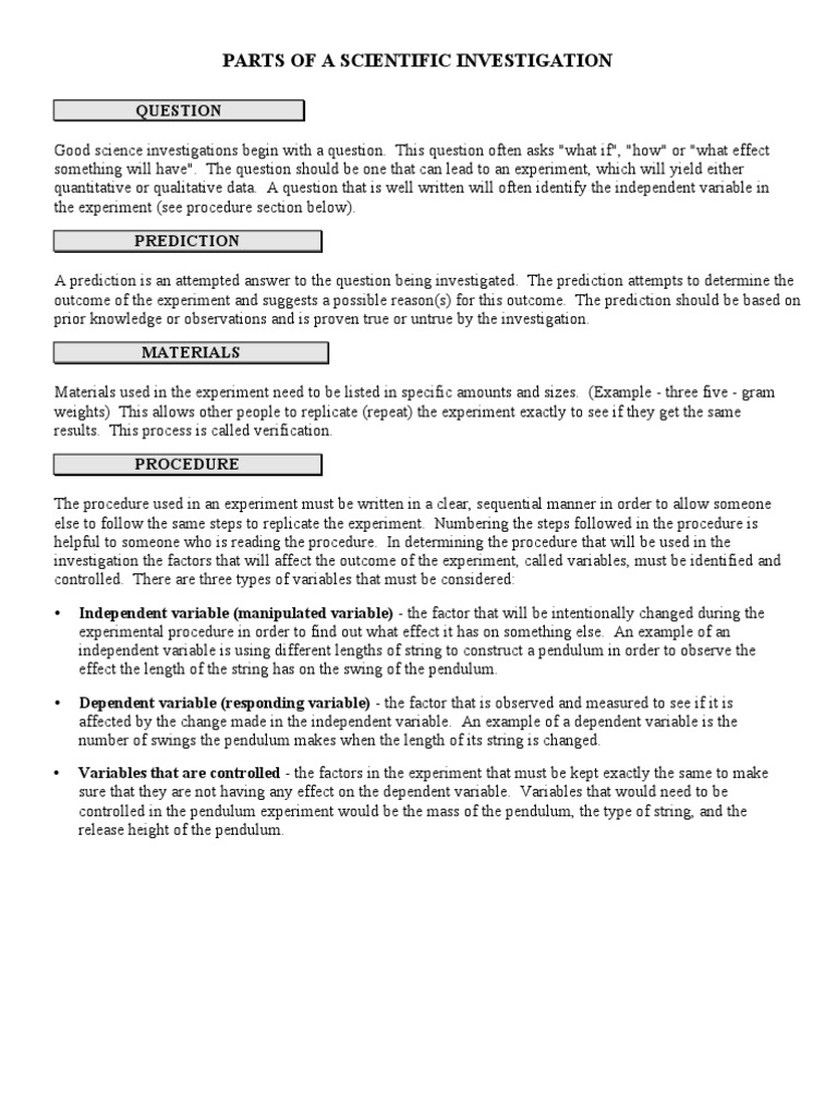 Exploring the Components of a Well-Structured Scientific Investigation ...