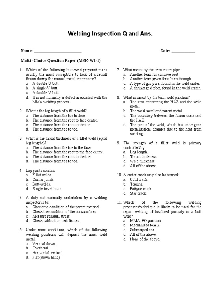 Welding Inspection Questions & Answers | PDF | Welding | Construction