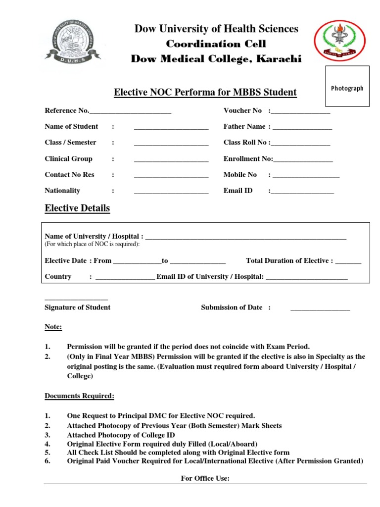 Elective NOC Form for MBBS Students | PDF | Health Sciences | Medicine