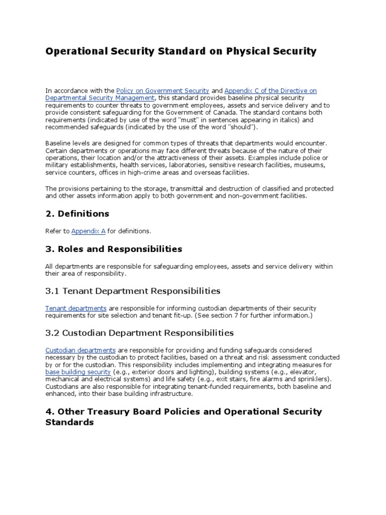 Operational Security Standard on Physical Security | Classified ...
