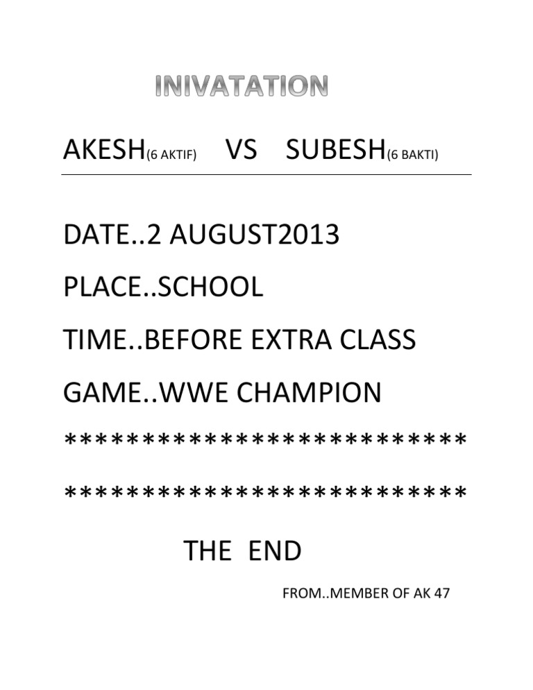 WWE Champion Match: AKESH vs SUBESH | PDF
