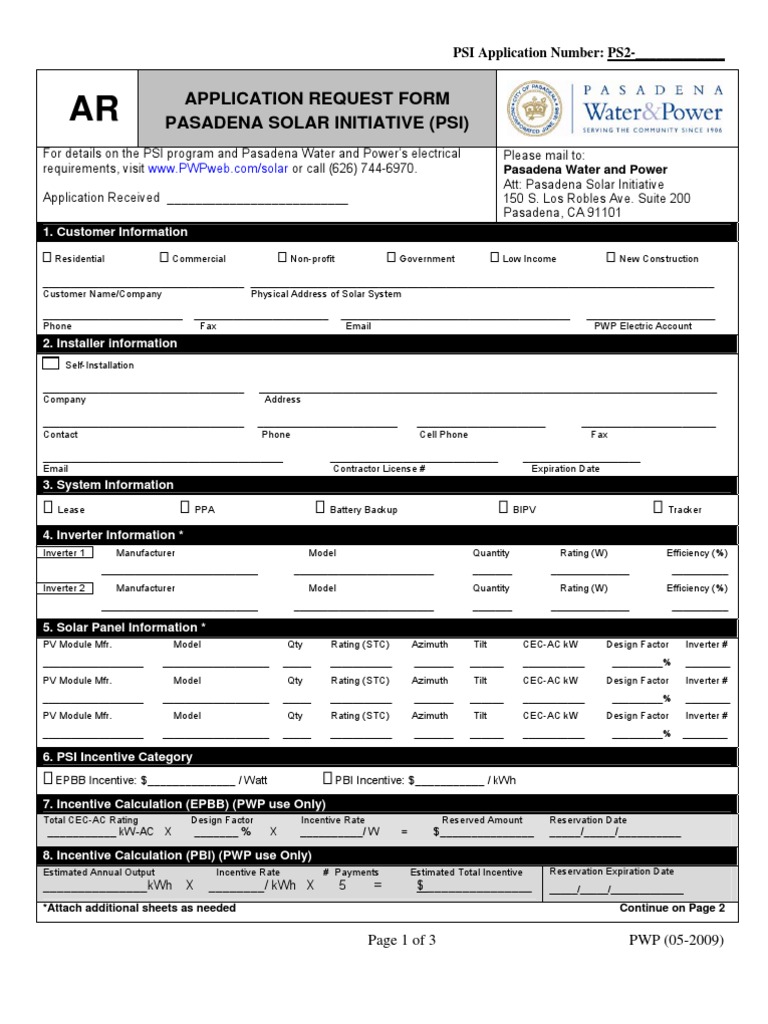 PSI AR Form - 2009 - 0515 | PDF | Solar Panel | Photovoltaics