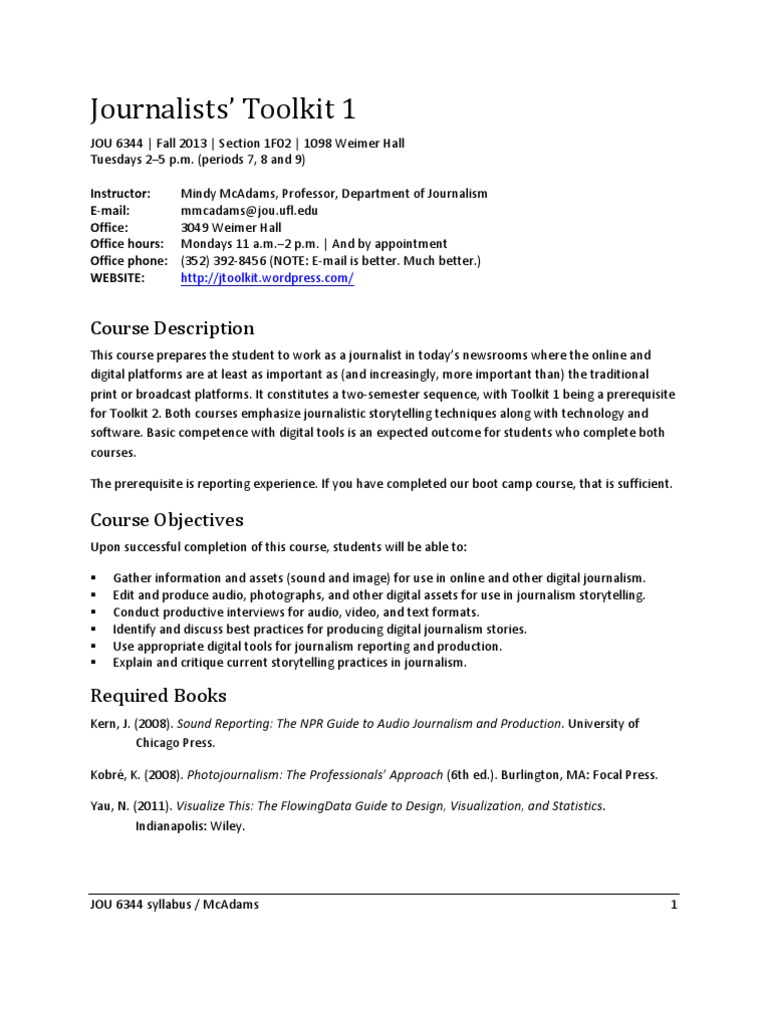 Journalists' Toolkit 1: Course Description | PDF | Journalism ...