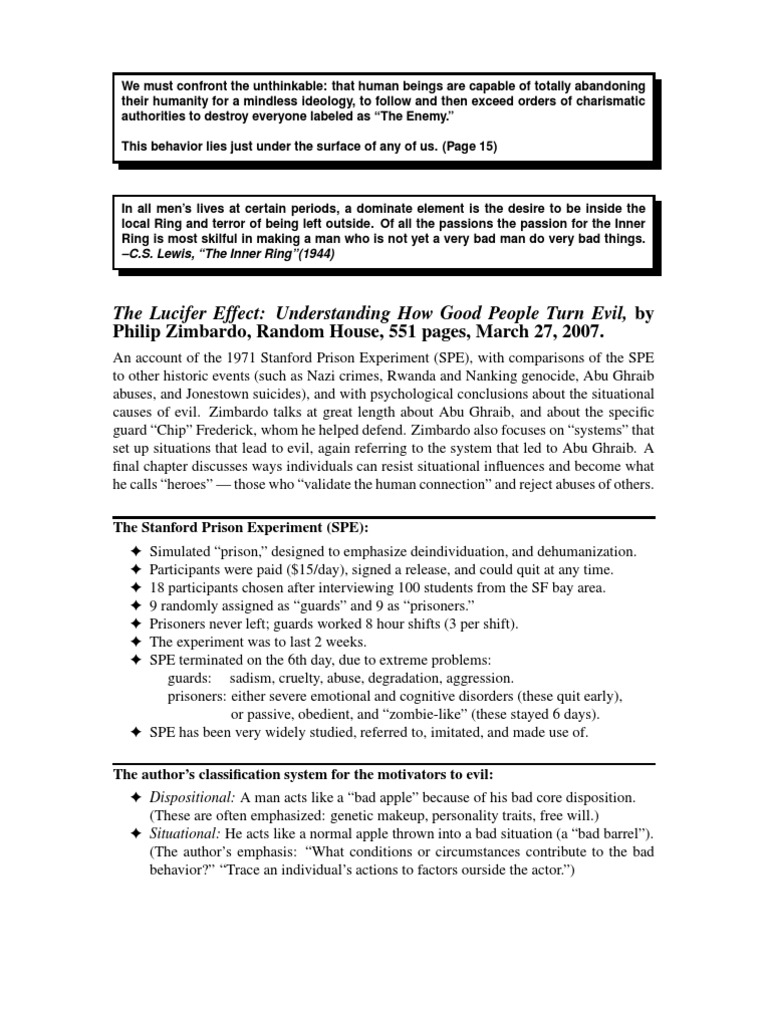 The Lucifer Effect: Understanding How Good People Turn Evil, by | PDF