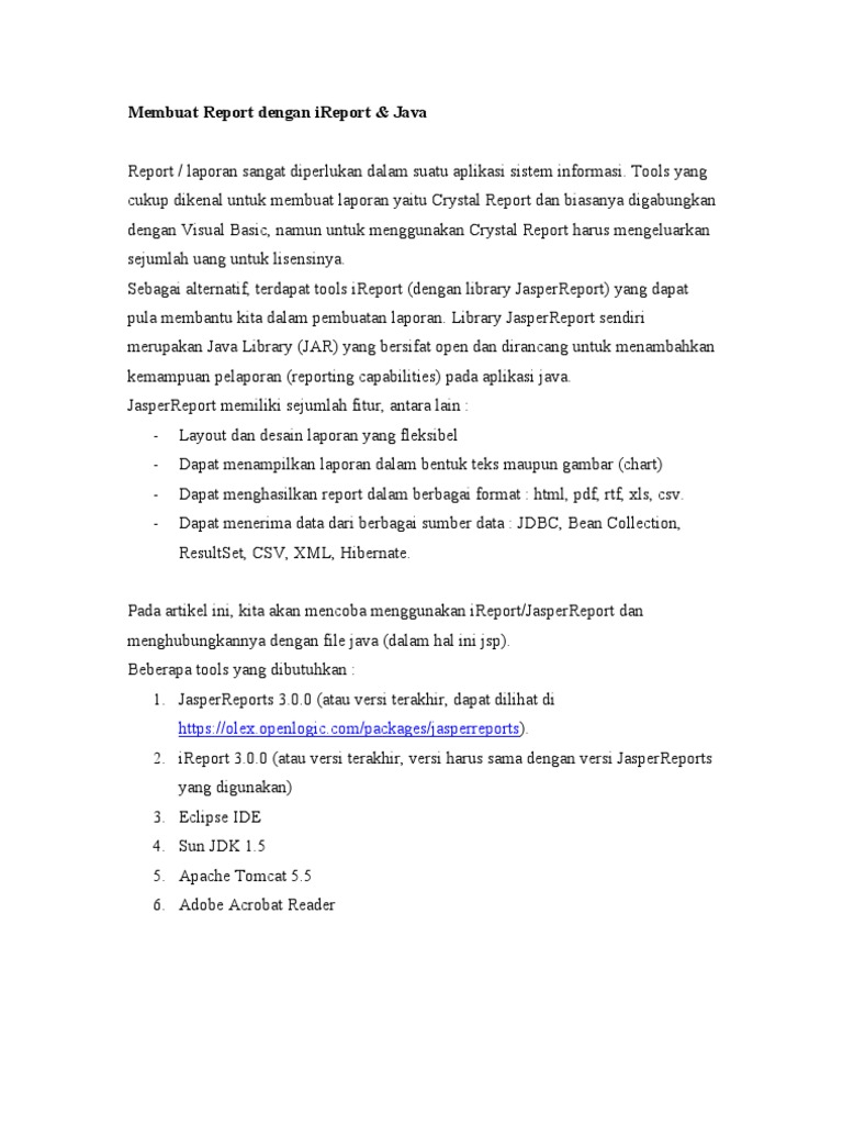 Java Membuat Laporan Dengan Ireport | PDF