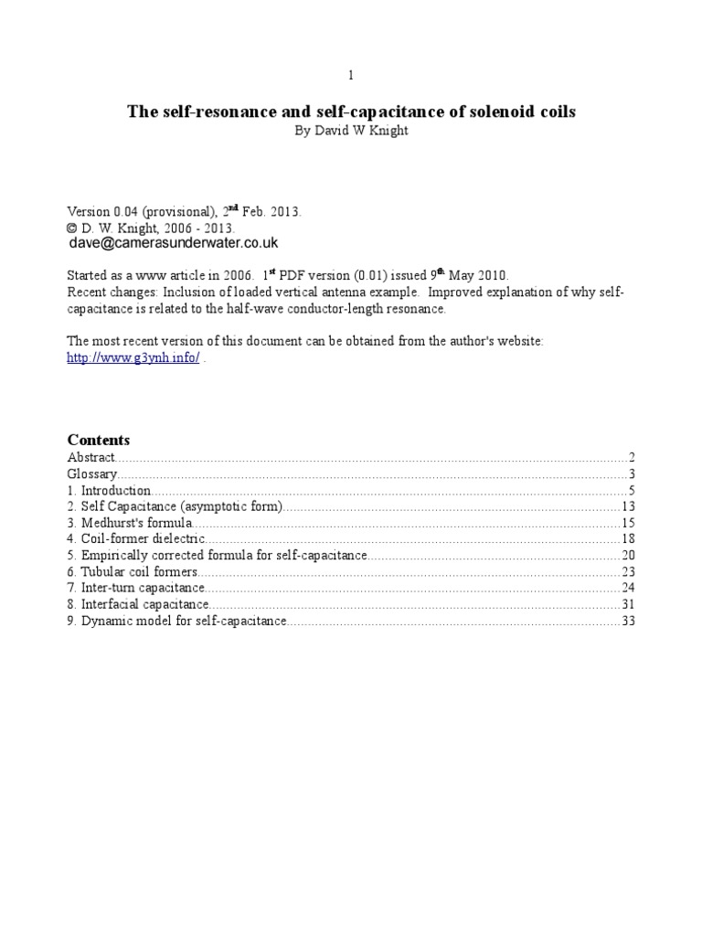 The Self Resonance And Self Capacitance Of Solenoid Coils Pdf