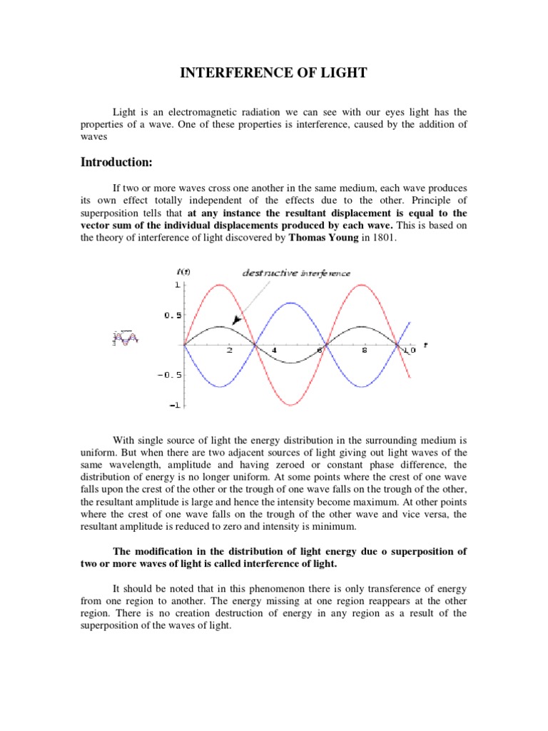 Interference of Light & It's Applications (Interferometry) | PDF | Interferometry | Waves