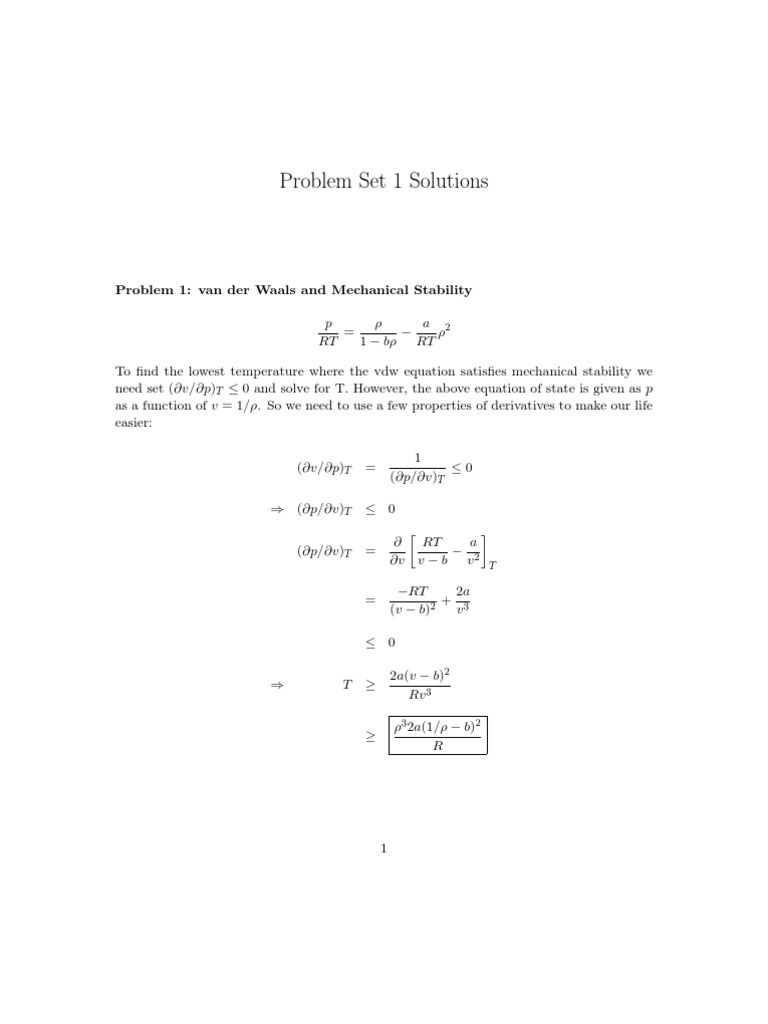 Problem Set 1 Solutions | PDF | Gases | Density