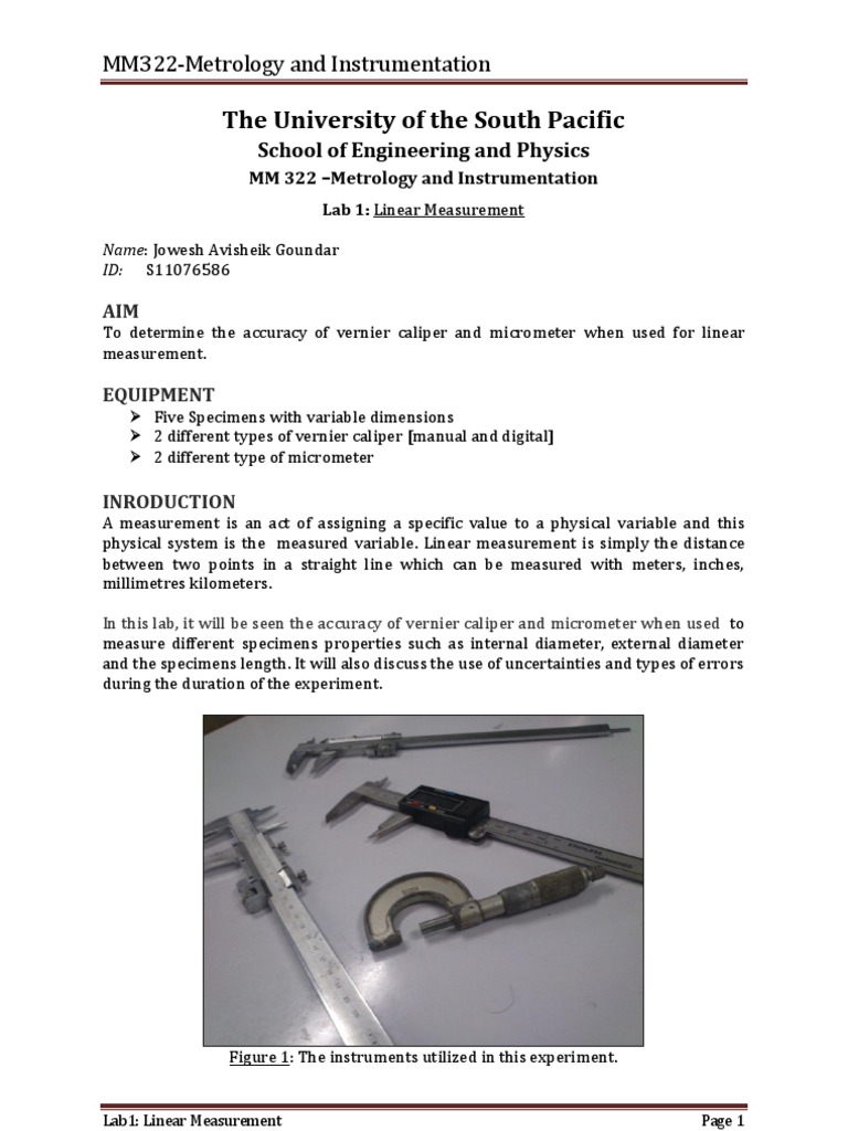 MM322 Lab 1 Report PDF | PDF | Accuracy And Precision | Measurement
