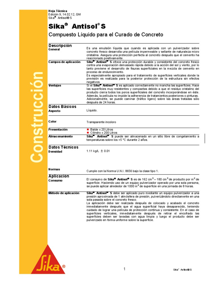 HT - Sika Antisol S | PDF | Cemento | Hormigón