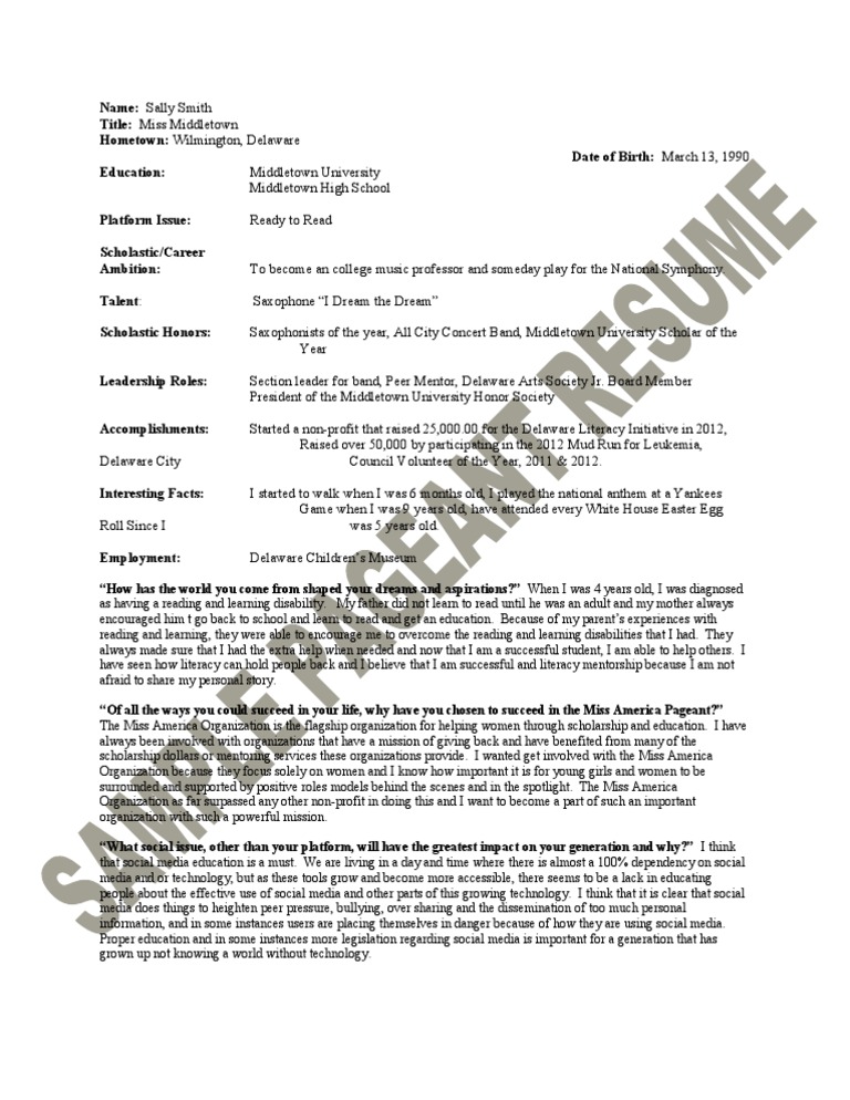 6 Sample Pageant Resume Digital Social Media Social Media