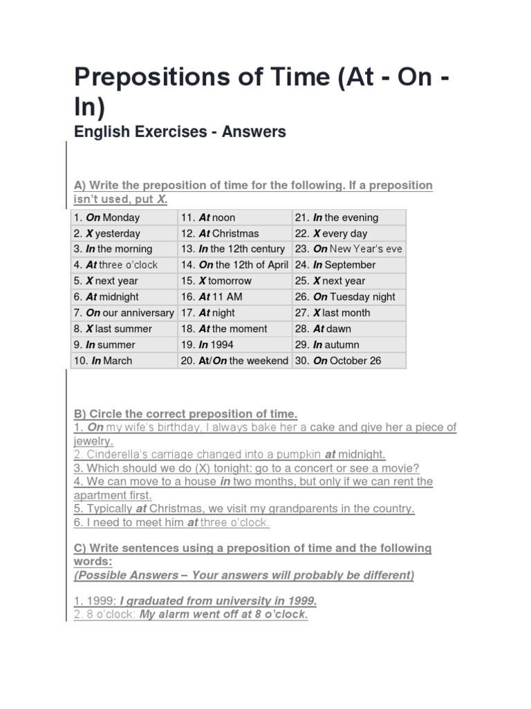 Prepositions of Time | PDF | Ellipsis | Languages