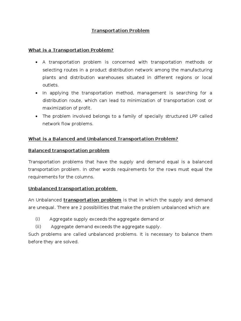 Transportation Problem | PDF | Mathematical Optimization | Mathematical ... Transportation Problem | PDF | Mathematical Optimization | Mathematical ...