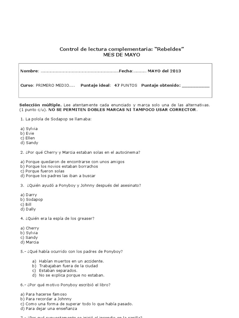 Definitiva Prueba de Rebeldes 2013 | PDF | Juventud
