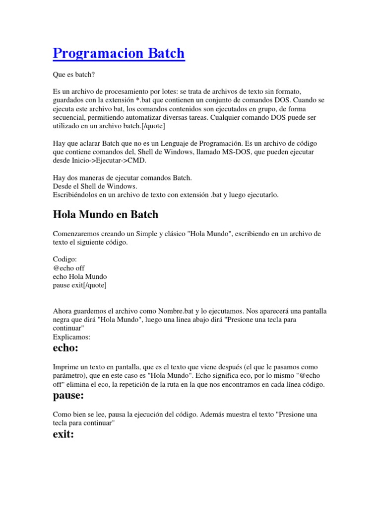 Programacion Batch | PDF | Dos | Ingeniería de software