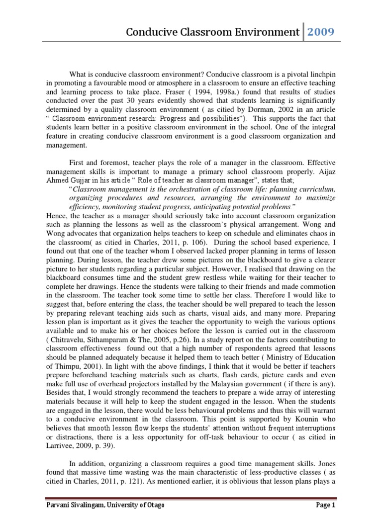 Conducive Classroom Environment | PDF | Classroom | Classroom Management