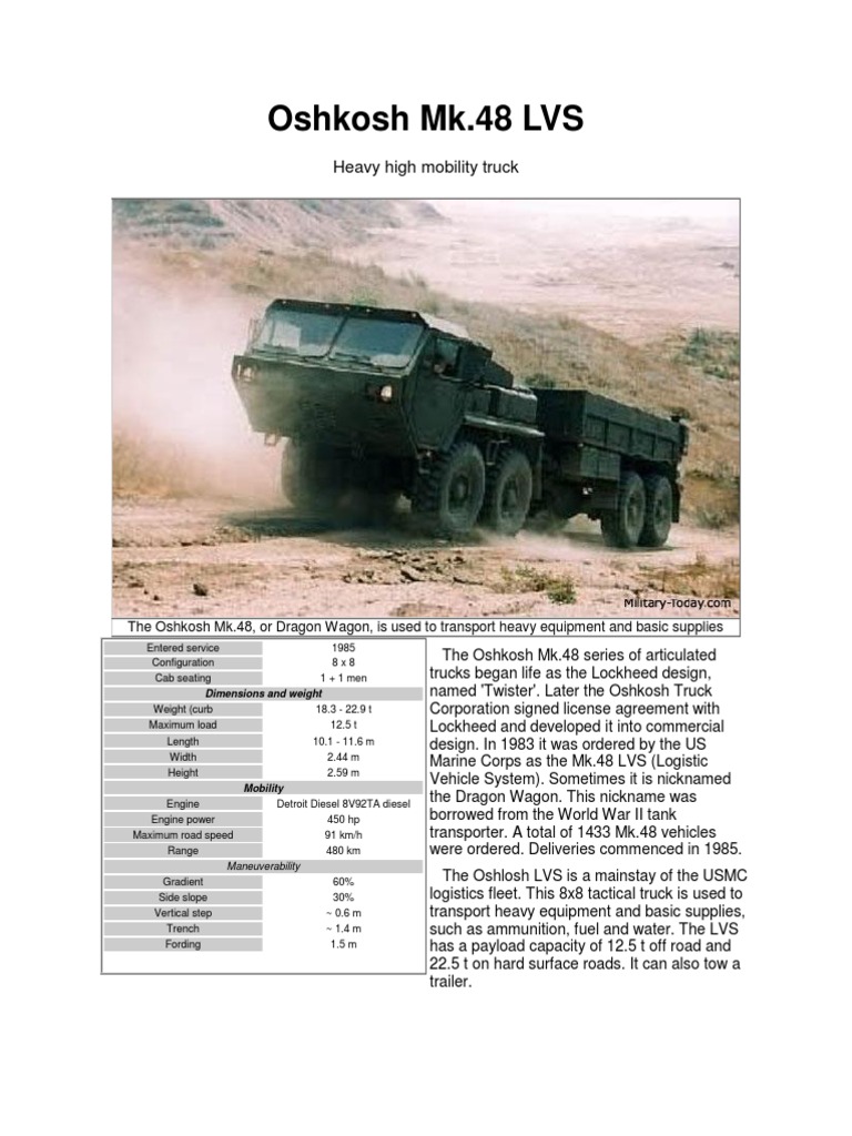 Oshkosh MK 48 LVS | PDF | Truck | Wheeled Vehicles