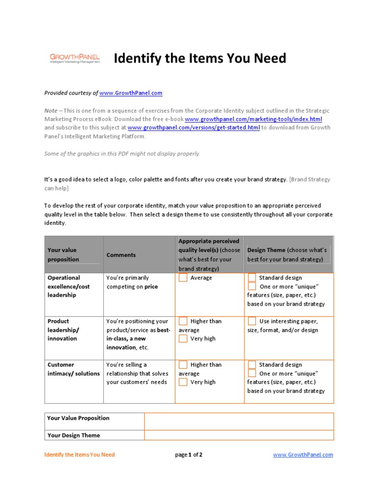 Corporate Identity Checklist - GrowthPanel.com | E Books | Brand Management