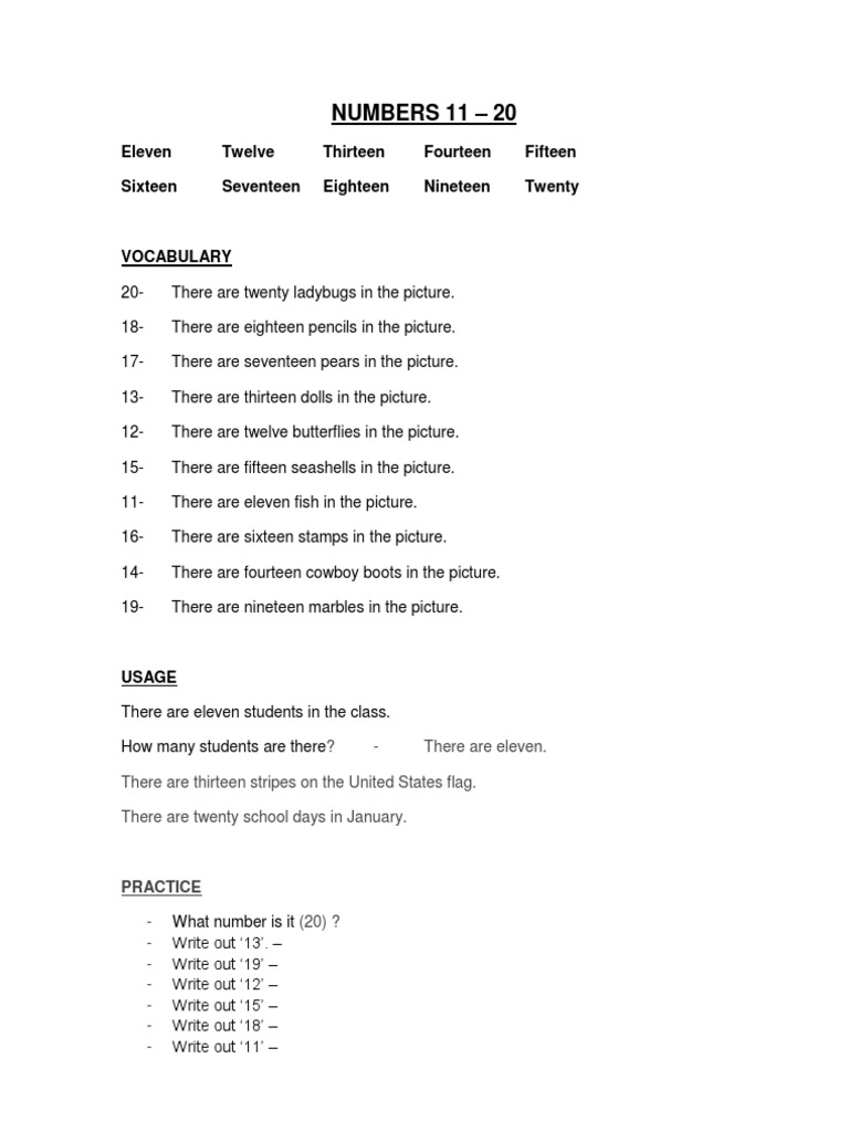 Numbers 11 to 20 Overview | PDF | Language Arts & Discipline