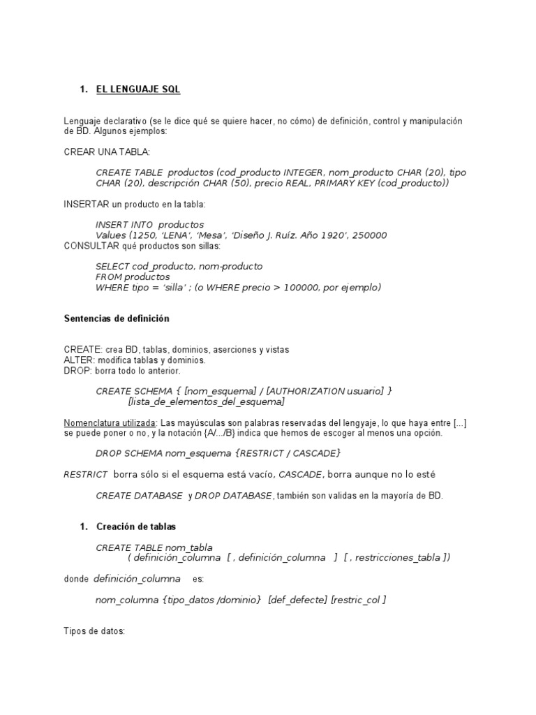Lenguaje SQL | PDF | SQL | Base de datos relacional