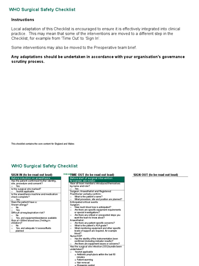 surgical checklist | Surgery | Clinical Medicine