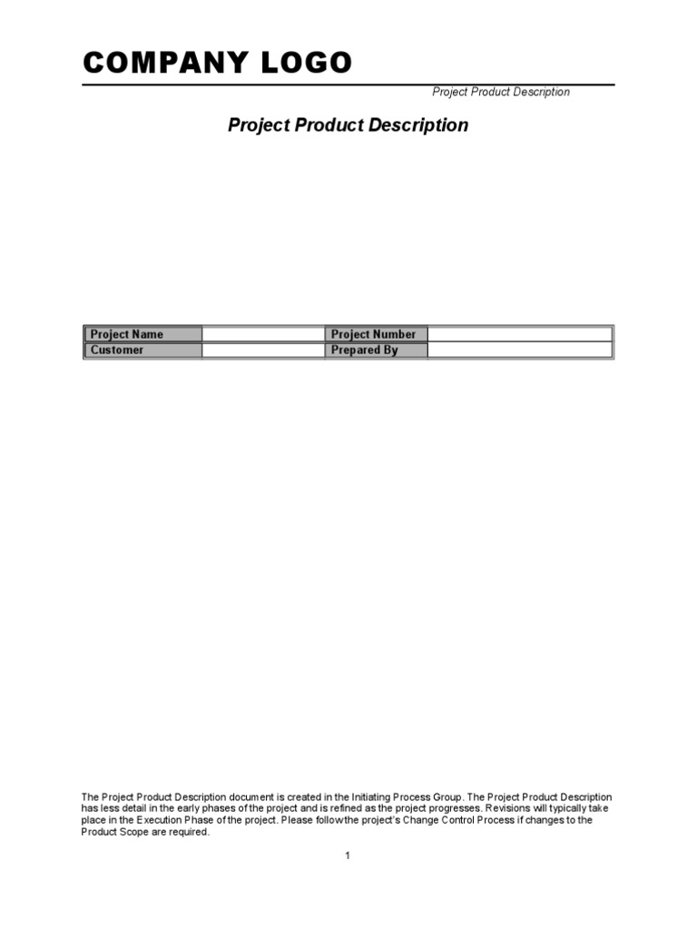 Project Product Description | PDF | Scope (Computer Science) | Risk