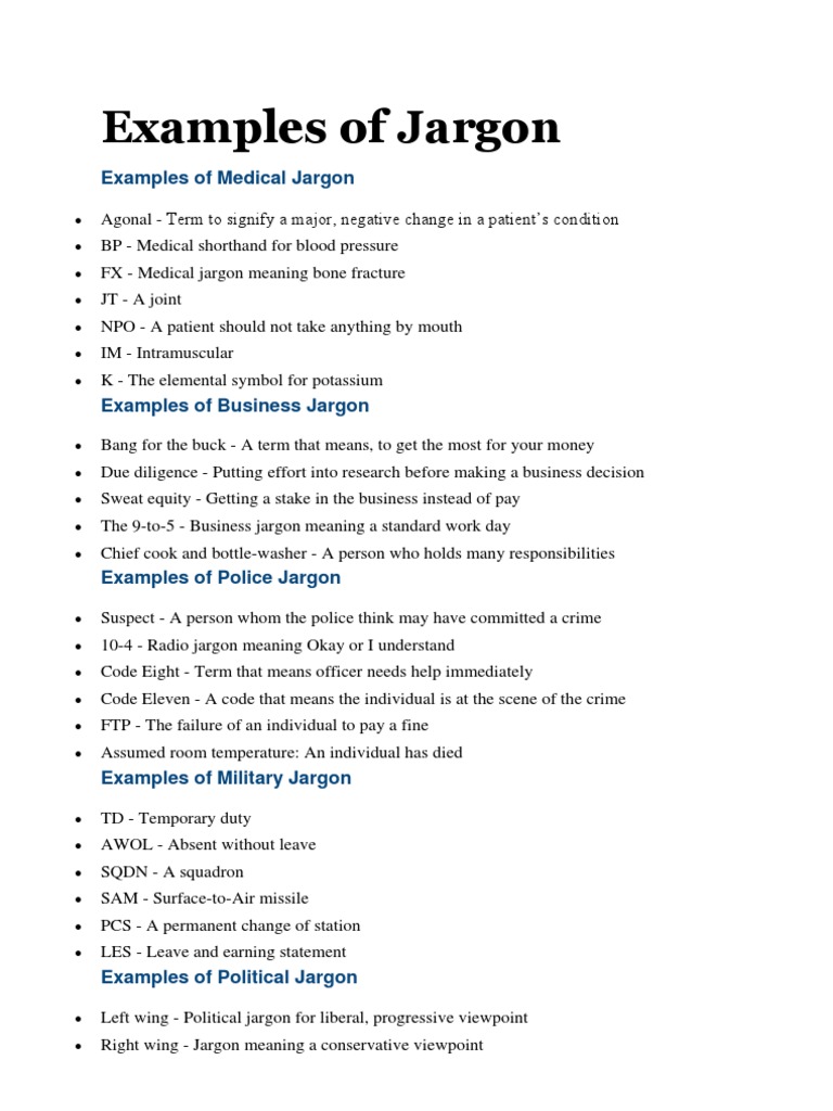 Examples of Jargon | PDF Examples of Jargon | PDF