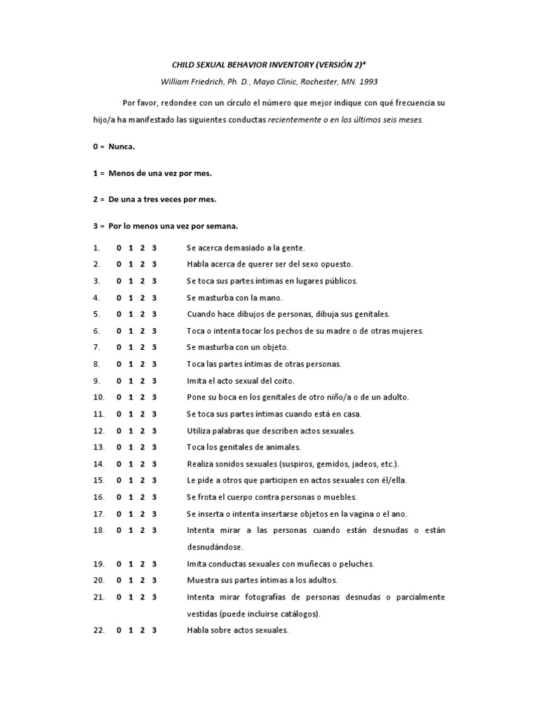 Inventario de Conducta Sexual Infantil (CSBI) (Forma 2) | PDF ...