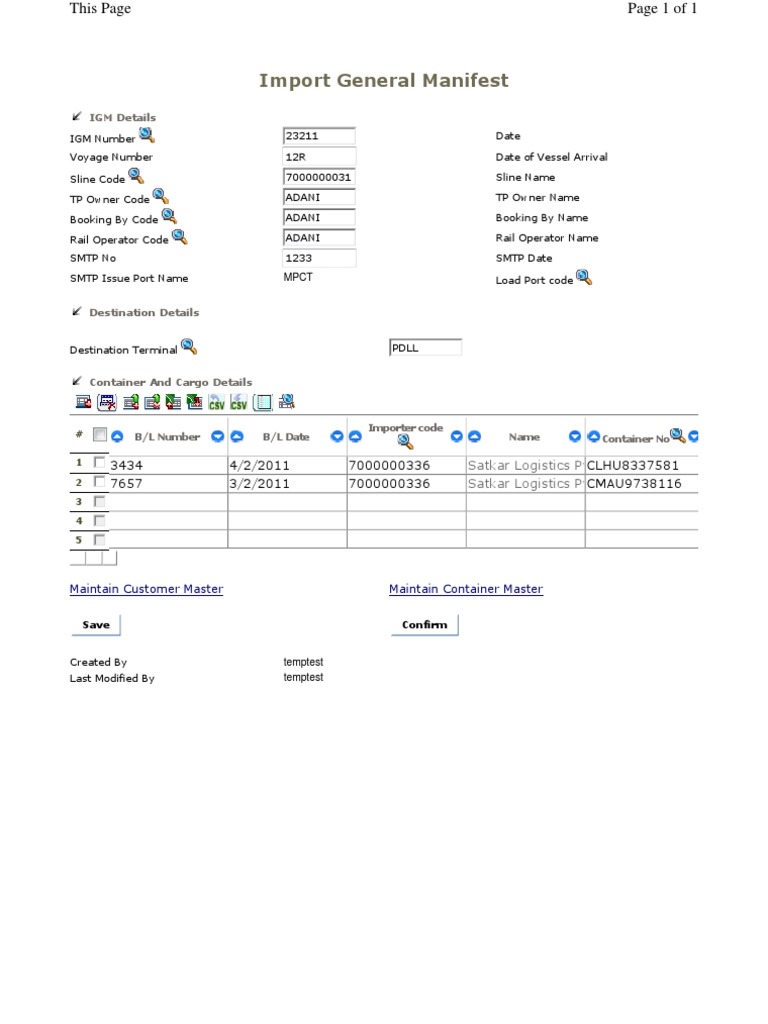 Import General Manifest: IGM Details | PDF