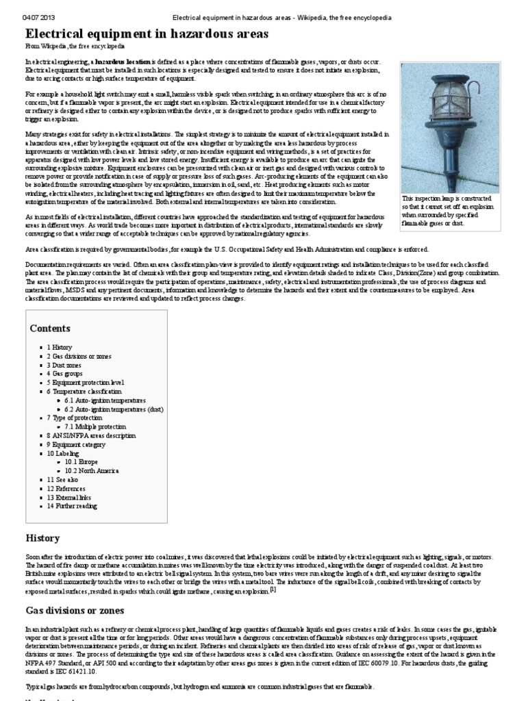 Electrical Equipment in Hazardous Areas - Wiki | PDF | Chemistry | Gases