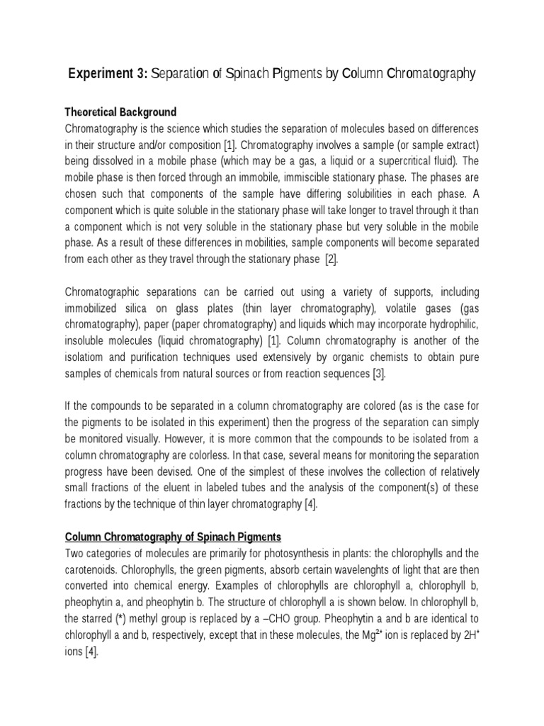 Exp 3-Separation of Spinach Pigments by Column Chromatography | PDF ...