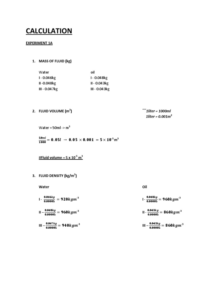 Calculation: Experiment 1A | PDF | Technology & Engineering